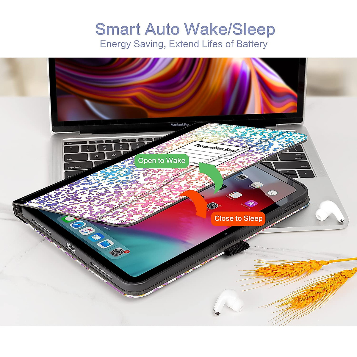 iPad 10th Generation Case 10.9 Inch Tablet, iPad Case 10th Generation, Protective Stand Cover with Pencil Holder/Hand Strap/Pocket for iPad 10th Gen Case, Auto Wake/Sleep, Pink CompositionBook