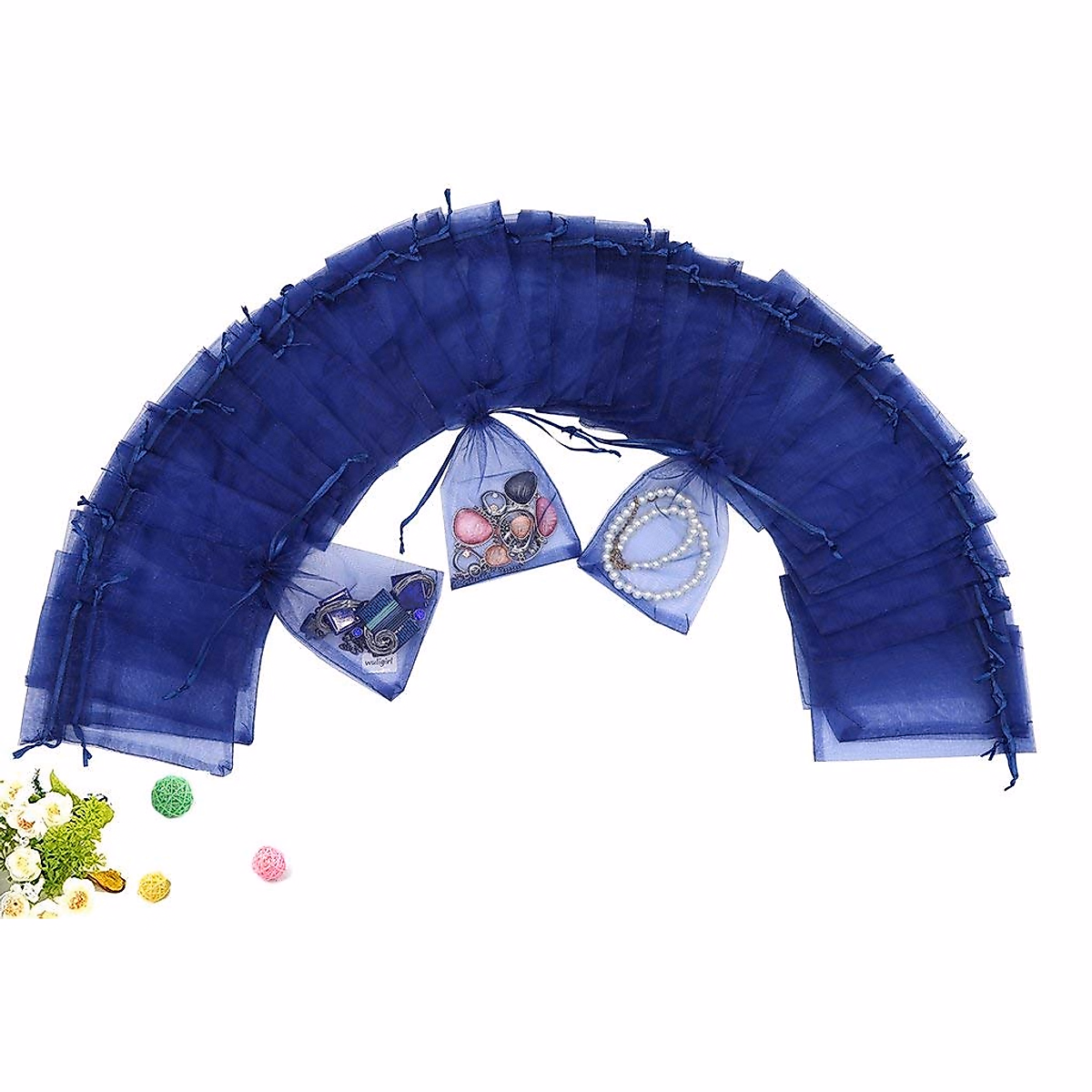 Stratalife 100PCS Organza Bags 4x6" Navy Blue Drawstring Jewelry Favor Pouches Bags for Baby Shower Party Wedding Favor Gift Bags Candy Sample Bags (Navy Blue)