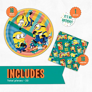 Unique Minions Birthday Party Decorations | Plates and Napkins for 16 | Minion Birthday Party Decorations | Officially Licensed