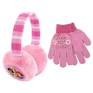 Disney Winter Earmuffs Warmers and Kids Gloves Sets, Princess Plush, Pink, Little Girls, Ages 4-7