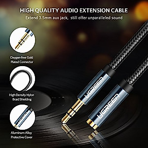 UGREEN Headphone Extension Cable Hi-Fi Stereo Gold Plated Nylon Braided Male to Female 3.5mm Extension Audio Cable Compatible with iPhone iPad Smartphones Tablets Media Players Blue 15FT