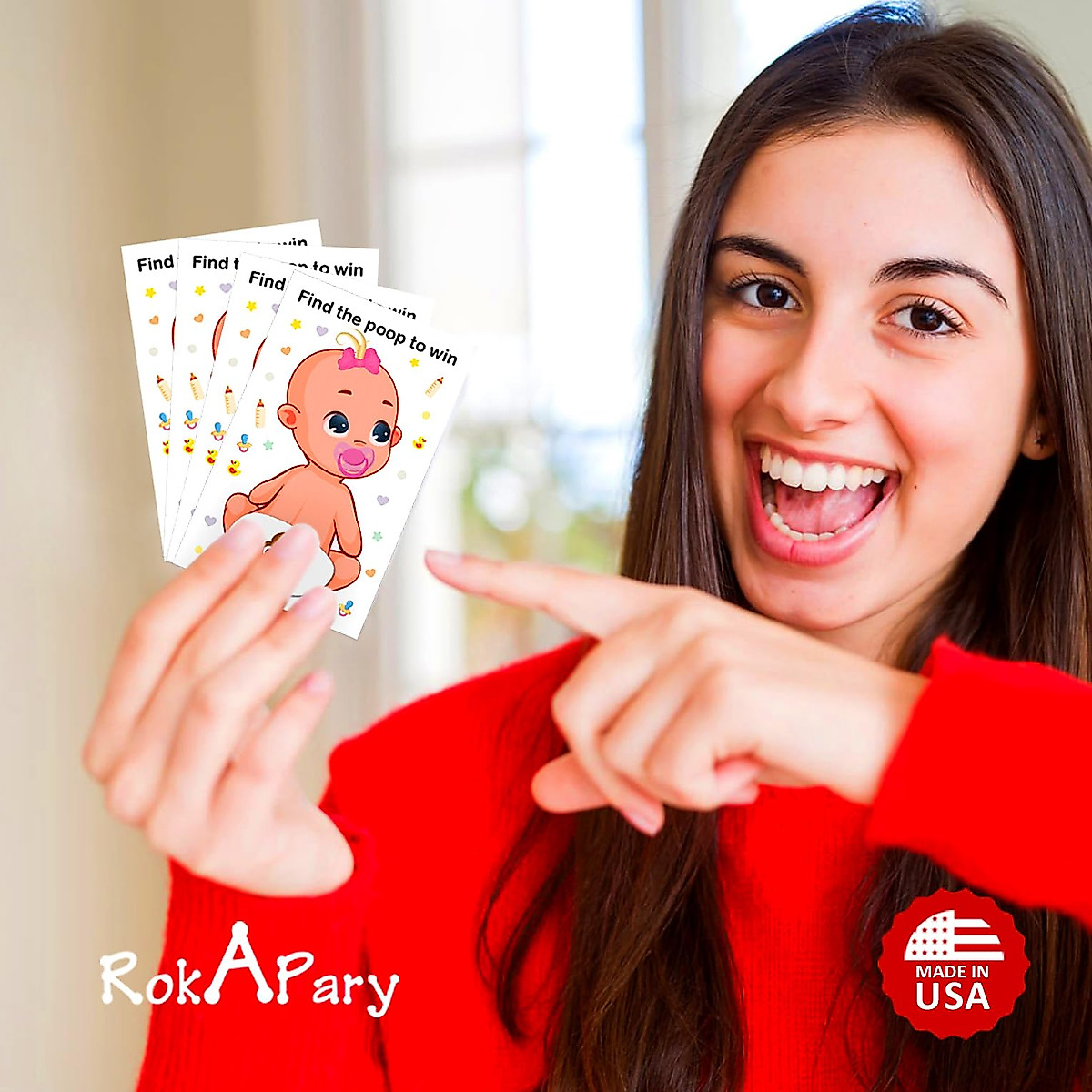 Baby Shower Girl Scratch Off Poop Game, Easy to Play Silly Games, Fun Idea, Ice Breaker Activity. Raffle Cards, Pink Pacifier, Set of 40 Cards Made in USA