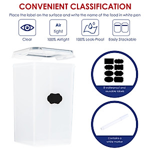 GCZXNSYM Extra Large Food Storage Containers with Lids | Airtight, Leak Proof, Plastic, BPA Free, Kitchen Items, Set of 2 (6.5L / 220 Oz) 8 PCS Labels&4 Spoons&1 White Pen for Sugar, Coffee, Bakin