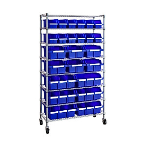 Seville Classics Commerical Grade NSF-Certified Bin Rack Storage Steel Wire Shelving System - 24 Bins - Blue