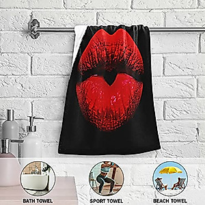 SWADAZA Red Lips and a Kiss with Love Valentine's Day Towels - Polyester Cotton, Ultra Soft and Highly Absorbent, Exrta Large Hand Towels 28 x 14 inches, Hotel Spa Yoga Hand Towels (2-Pack)