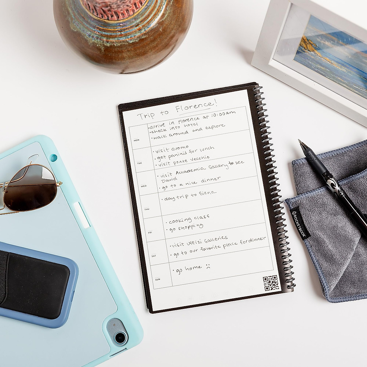 Rocketbook Fusion Smart Reusable Notebook - Calendar, To-Do Lists, and Note Template Pages with 1 Pilot Frixion Pen and 1 Microfiber Cloth Included - Neptune Teal Cover, Executive Size (6" x 8.9")