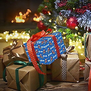 Personalized Christmas Wrapping Paper with Name,Custom Happy Birthday Xmas Elk Snowflake Blue Wrapping Paper Roll with Text for Friends Family,Christmas Gift for Kids Boys and Girls (58"x 23")