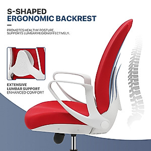 MoNiBloom Ergonomic Mesh Office Chair with Lumbar Support and Flip-up Arms, Home Office Height Adjustable Swivel Task Chair with Soft Seat and Ergonomic Backrest for Pain Back, 250 BLS, Red
