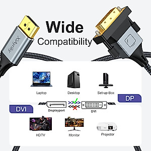 XiAyriky DisplayPort to DVI Cable 6 FT 2-Pack, DP to DVI Cable Cord Male to Male, Gold-Plated Nylon Braided for Computer, Monitor and Other Brand