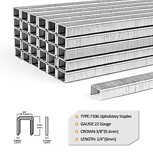 KAMSIN 71 Series 22 Gauge Galvanized Fine Wire Staples, 3/8-Inch(9mm) Crown 1/4-Inch(6mm) Leg Length Upholstery Staples for Fabric, Upholstering, Furniture, Cabinet (10,000 per Box)