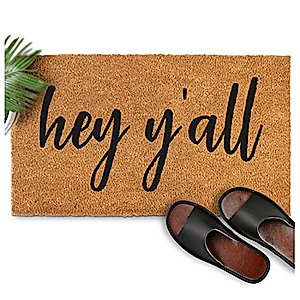 Hey Y'all Welcome Mat Outdoor 30x17 Inch Funny Coir Doormat with Anti-Slip Backing, Hey Yall Door Mat, Entrance Natural Outdoor Door Mat Southern Door Mat Hey Yall Doormat Front Door Mat Hey Yall