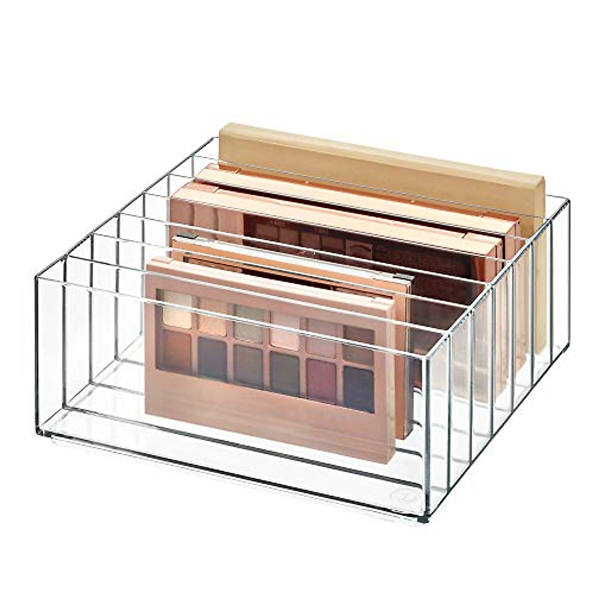 iDesign 42870 Clarity BPA-Free Plastic Divided Wide Makeup Palette Organizer, 8.1" x 8.1" x 3.7"