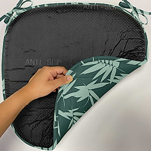 Lunarable Green Oriental Chair Seating Cushion Set of 2, Garden Art Scattered Silhouettes of Leaf Ornament Nature Themed, Anti-Slip Seat Padding for Kitchen & Patio, 16"x16", Almond Green and Green