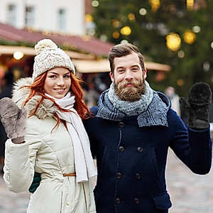 SATINIOR Faux Fur Mittens Fingerless Gloves Winter Warm Soft Half Finger Fuzzy Lined Wool Mittens for Women Girl (Black, Gray,2 Pair)