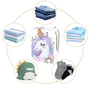 Laundry Hamper Unicorn Girl Toy Storage Collapsible Clothes Basket Folding Washing Bin With Handles 19.3x11.8x15.9 in