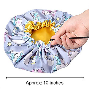 3 Pieces Kids Unicorn Satin Bonnet Adjustable Sleeping Cap Soft Silk Flower Night Hats for Natural Hair Teens Toddler Child Baby Reversible Double