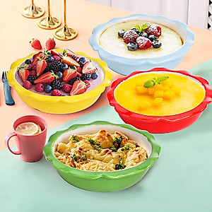 Lawei 4 Pack Ceramic Pie Pans, 6.5 inch Mini Pie Dish, 12 Oz Individual Pie Plate for Dessert Kitchen, Round Baking Dish Pan with Ruffled Edge for Dinner, Dishwasher & Microwave & Oven Safe