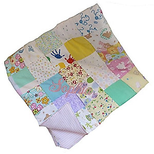 Custom Embroidered, Personalized, Cotton Flannel Patchwork Quilt
