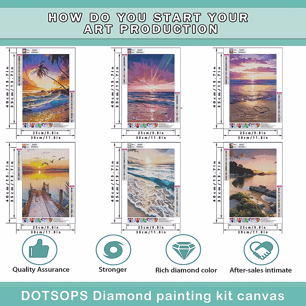 DOTSOPS 6-Pack DIY 5D Beach Diamond Painting Kit Art Adult Painting Kit Crafts Beginner diamond art beach 5D Full Art Diamond Large Diamond Painting Home Wall Decoration Gift 12x16 inches