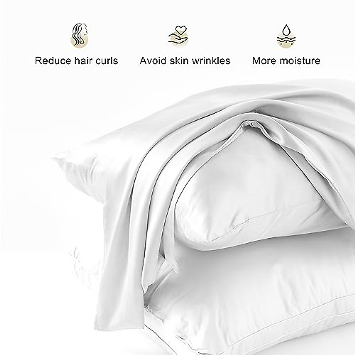 Vreysilkus Satin Pillowcase 2 Pack，White Standard Size Silk Pillowcase with Hidden Zipper, Super Soft for Hair and Skin, 20 * 26 Inches