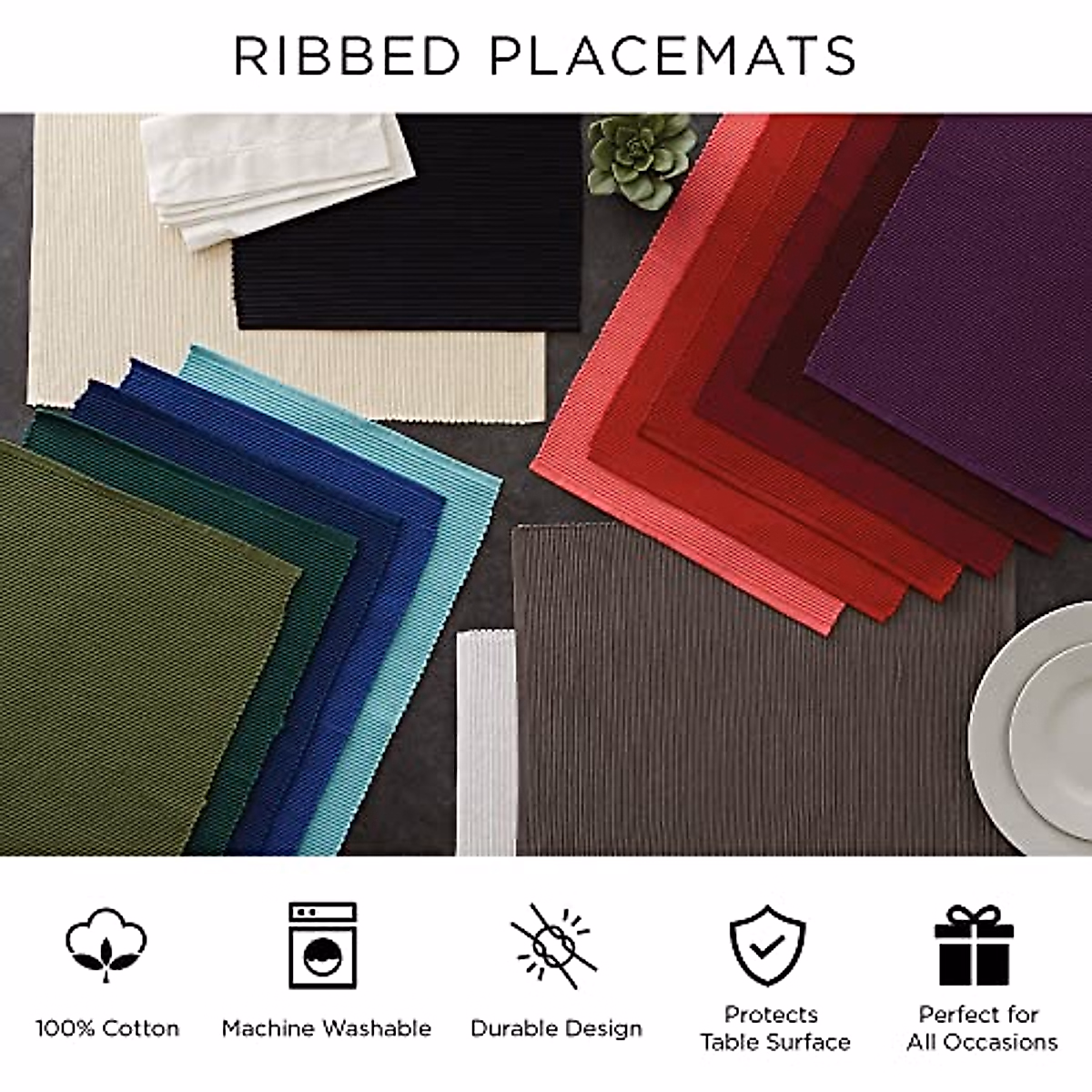 DII Buffalo Check Collection, Classic Farmhouse Tabletop Set, Placemat Set, 13x19, Gray & White, 6 Piece