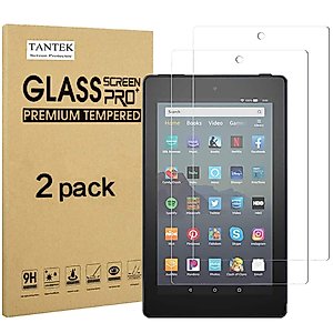 TANTEK [2-Pack Screen Protector for All-New Fire 7 / Fire 7 Kids Edition (9th/7th Gen, 2019/2017 Release),Tempered Glass Film,Ultra Clear,Anti Scratch,Bubble Free