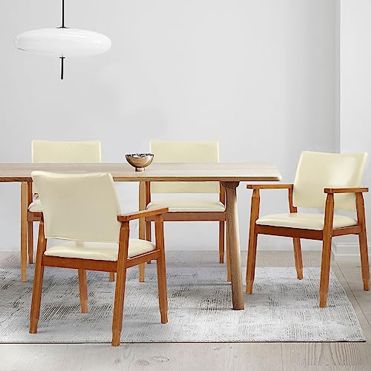 NOBPEINT Mid-Century Dining Side Chair with Faux Leather Seat in Tan, Arm Chair in Walnut,Set of 2