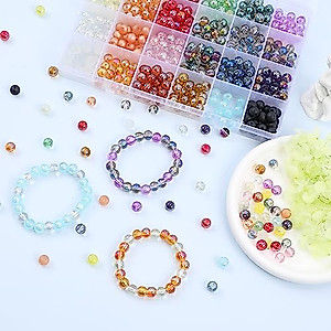 MAKERSLAND 24 Color Plated Glass Beads for Jewelry Making Bracelet Making Kit, DIY Gemstone Beads Crystal Beads, Plated Glass Beads Round Beads for Women 8mm
