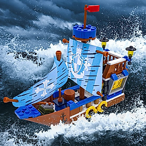amireed Pirate Ship Toy, Pirate Ship Toys for Boys with 3 Minifigures, Treasure Island Toys, 235pcs Pirate Ship Toys for Kids Ages 6+ Indoor Birthday Party