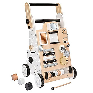 MARKVILLE Wooden Baby Walker with Wheels, Adjustable Baby Activity Center Walker Push and Pull Toy, Learning Walker for Baby Boys and Girls Natural Wood Toddler Toys Baby Gift Develops Motor Skills