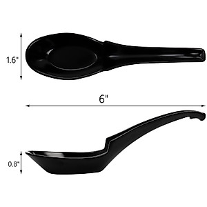 Lawei 24 Pack Soup Spoon Melamine Asian Ramen Spoons, 6 Inch Chinese Won Ton Soup Spoon Rice Spoon, Ultra-fine Spoon for Cereal Stews Pho Wonton Dumpling Miso Notch and Hook Style, Black