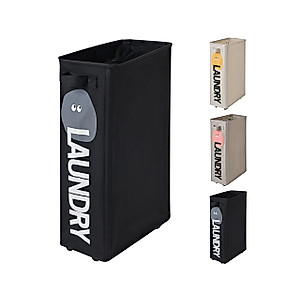 ECOWAN LIVING Laundry Basket with Wheels, Narrow Thin Tall Rolling Collapsible Foldable Laundry Hamper, Waterproof Corner Dirty Clothes Laundry Bin, Handle on Both Side, 48L (Slim/13Gal, Black)