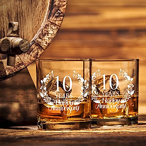 Perfectinsoy 10 Years Happy Anniversary Whiskey Glass Gift Set, 10th Anniversary Wedding Gift For Mom, Dad, Grandparents, Soulmate, Couple, 10 Years Gifts, Happy 10th Anniversary Birthday