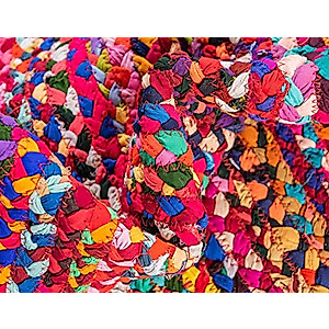 Unique Loom Braided Chindi Collection Area Rug - Layer (3' 3" Round, Multi/ Blue)