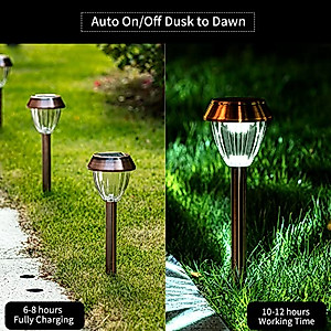 SOLATINO Solar Pathway Lights Outdoor Waterproof 6 Pack Solar Powered Garden Lights Bright Up to 12 Hrs Yard Light LED Landscape Lighting Decorative Copper Stainless Steel Walkway Light, Cold White