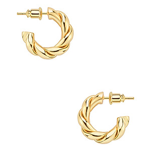 wowshow Chunky Gold Hoop Earrings, Twisted Hoop Earrings Lightweight Gold Hoops for Women 14K Gold Plated Hypoallergenic for Sensitive Ears 20mm