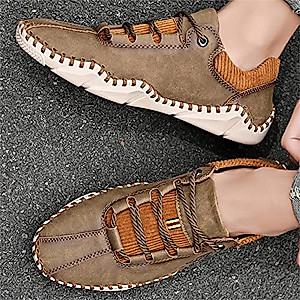 Dacomfy Mens Casual Shoes Fashion Sneakers Leather Oxfords Work Shoe Lightweight Walking Shoes Slip on Sneaker for Men Khaki Size 11