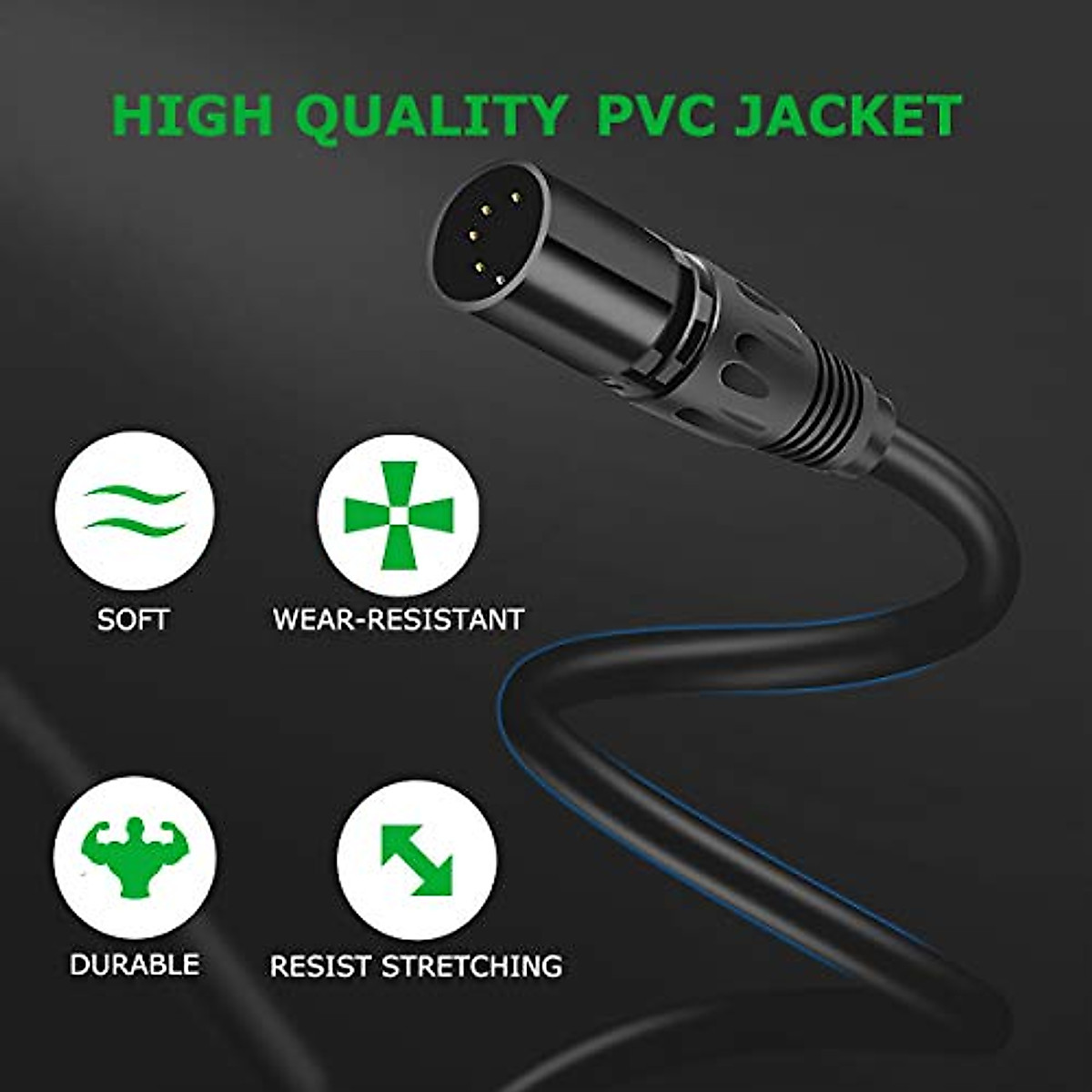 HOSONGIN 5 PIN XLR DMX Cable Adapter 5 Feet, DMX512 5PIN DMX Female to Male 5-PIN DMX Cable