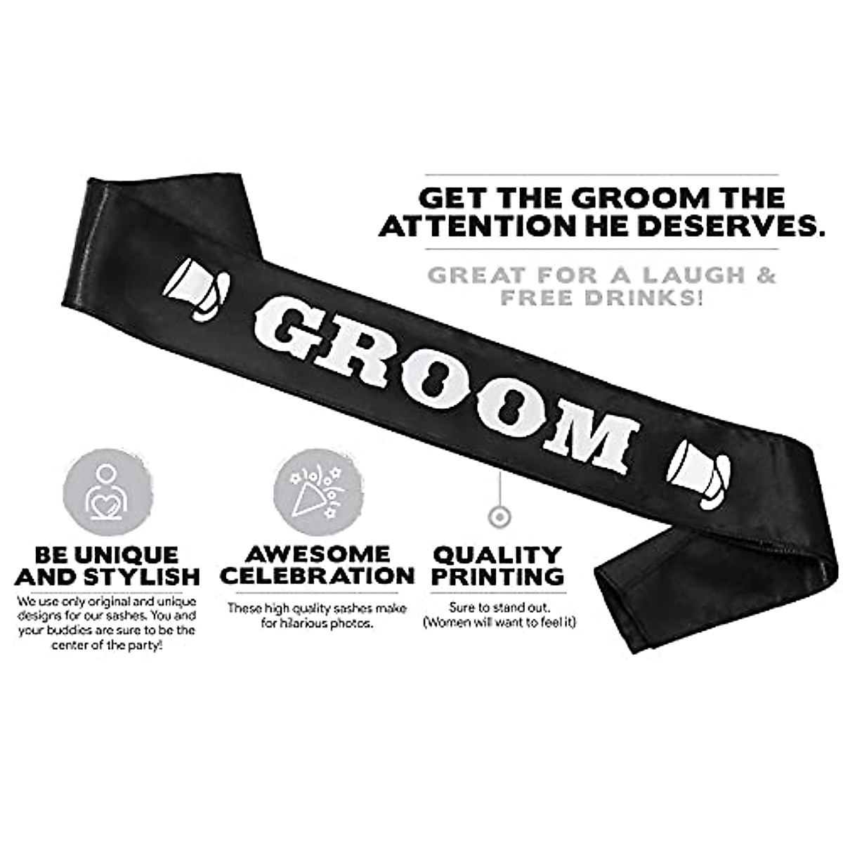 Brosash Groom Sash, Bachelor Party Sash Groom to Be Ideas Supplies Gifts Joke Favors Bachelorette Party Supplies Decorations Decor Wedding Shower Gift Bride Engagement Bridal (White)