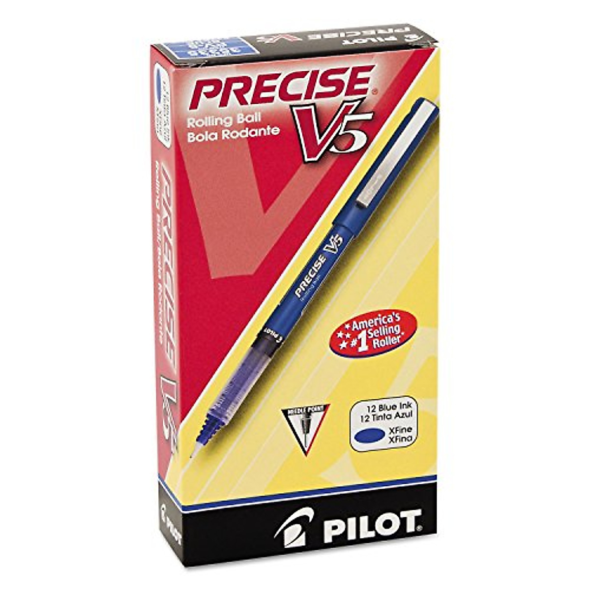 PILOT 35335 Precise V5 Roller Ball Stick Pen, Precision Point, Blue Ink, 5Mm, Dozen