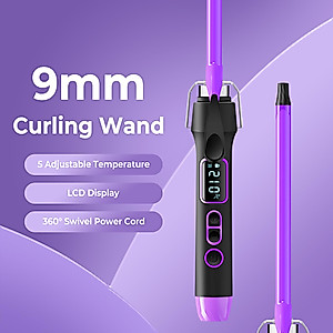 3/8 Inch Curling Iron, Professional 9mm Curling Iron for Short & Long Hair, Ceramic Curling Wand with Temps Control 120 ℃-210 ℃,Small Curling Iron, Dual Voltage Wand Curling Iron, Travel Curling Iron