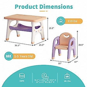 Toddler Table and Chair Set, Kids Table and Chairs with Storage Space and 2 Chairs, Toddler Chair and Table Set for 1-6, Toddler Table and Chairs for Playroom, Bedroom, Kindergarten, Nursery (Pink)