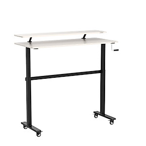 Stand Steady Tranzendesk | 55 Inch Standing Desk with Clamp On Shelf & Detachable Wheels | Crank Height Adjustable Sit to Stand Workstation | Monitor Riser Supports 3 Screens (55 in / Maple)