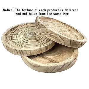 Round Serving Tray Carving Decor Solid Wood Tray Wooden Fruit Snack Plate Candle Holder Tray Natural Handmade Bowl 11.7"