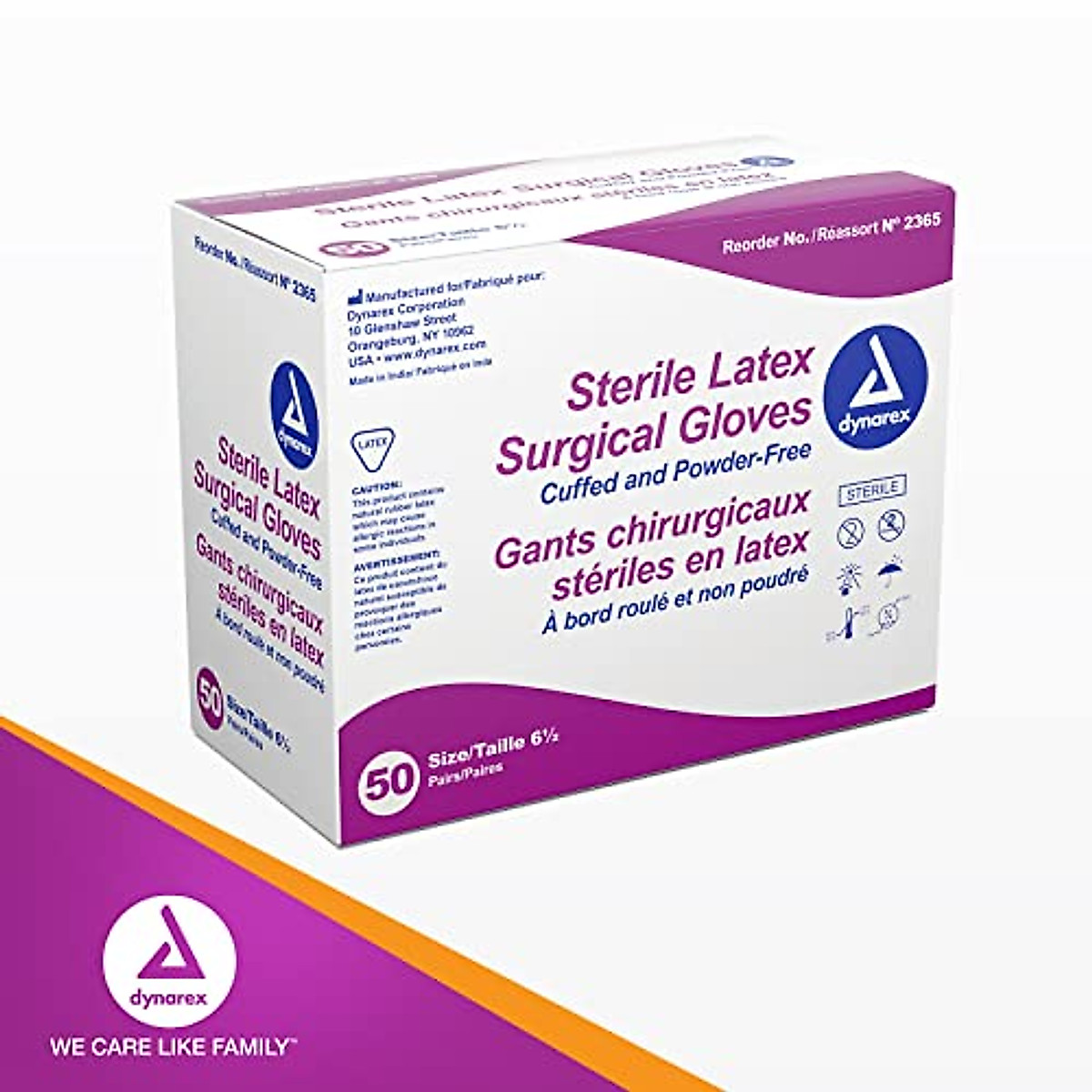 Dynarex Sterile Disposable Latex Surgical Gloves, Powder-Free and Sterile, Packaged in Pairs, Professional Medical and Healthcare Use, Veterinary Clinic, Bisque, Size 6.5, 1 Box of 50 Pairs of Gloves
