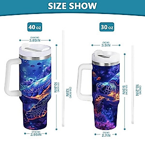 Slewiaeky Tumbler with Handle 40 oz Tortoise Turtle Sea Travel Mug with Lid and Straw Ocean Stainless Steel Vacuum Insulated Water Bottle Cup for Iced Tea Coffee Cold Beverages Cup Holder Friendly