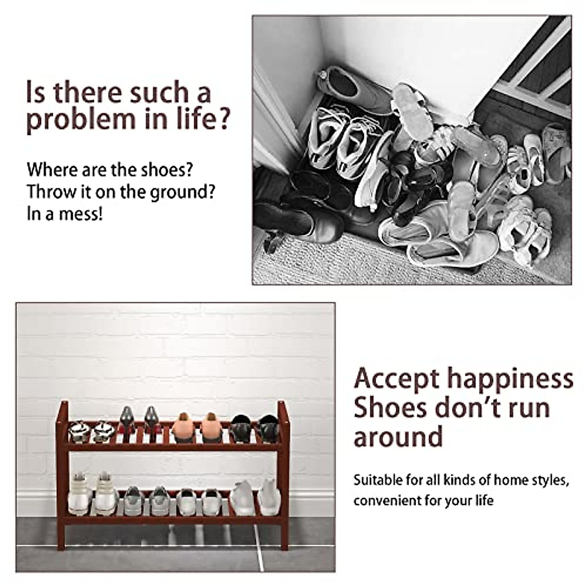 ZRWD Wood Shoe Rack, 2 Tier Stackable Shoe Rack, Small Shoe Rack Storage Organizer for Closet, Entryway, Hallway, Living Room, Balcony