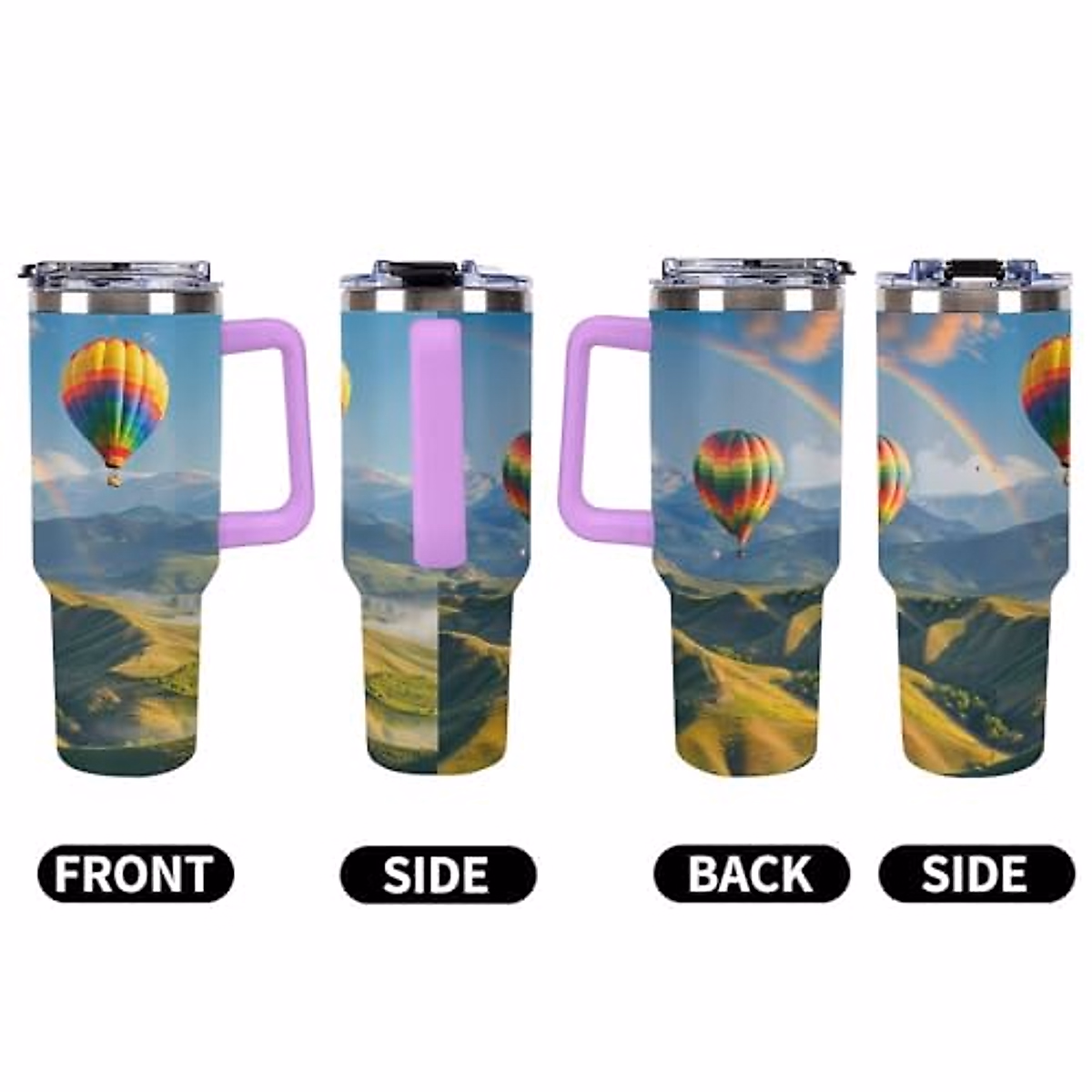 Hot-Air Balloons 40 Oz Tumbler Insulated Stainless Steel Water Bottle Travel Mug Car Cup with Handle And Straw