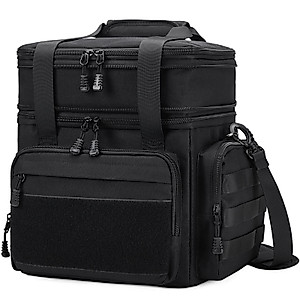Gafetrey Large Tactical Lunch Box for Men, Insulated Lunch Bag Adult, Thermal Lunchbox Leakproof Waterproof Cooler Bag, Dual Compartment Lunch tote, Large Lunch Pail for Office Camping (Black) 24L