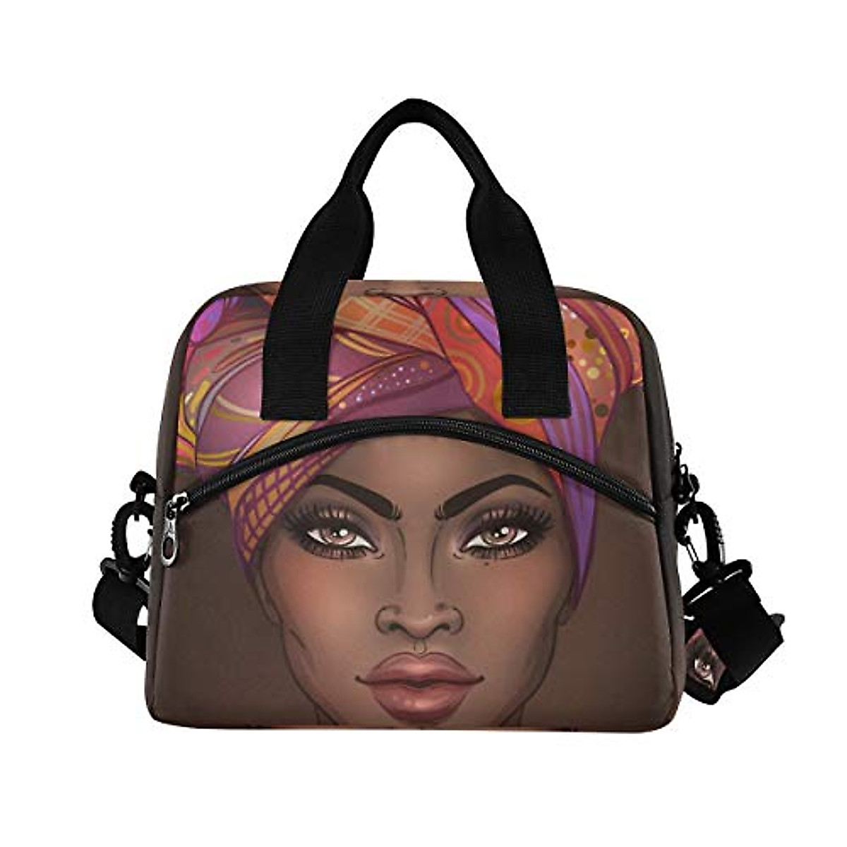 African American Woman Lunch Bag Lunch Bag for Girls Boys Women Men,Insulated and Water-resistant Thermal Cooler Bag with Adjustable Strap for School Office Picnic